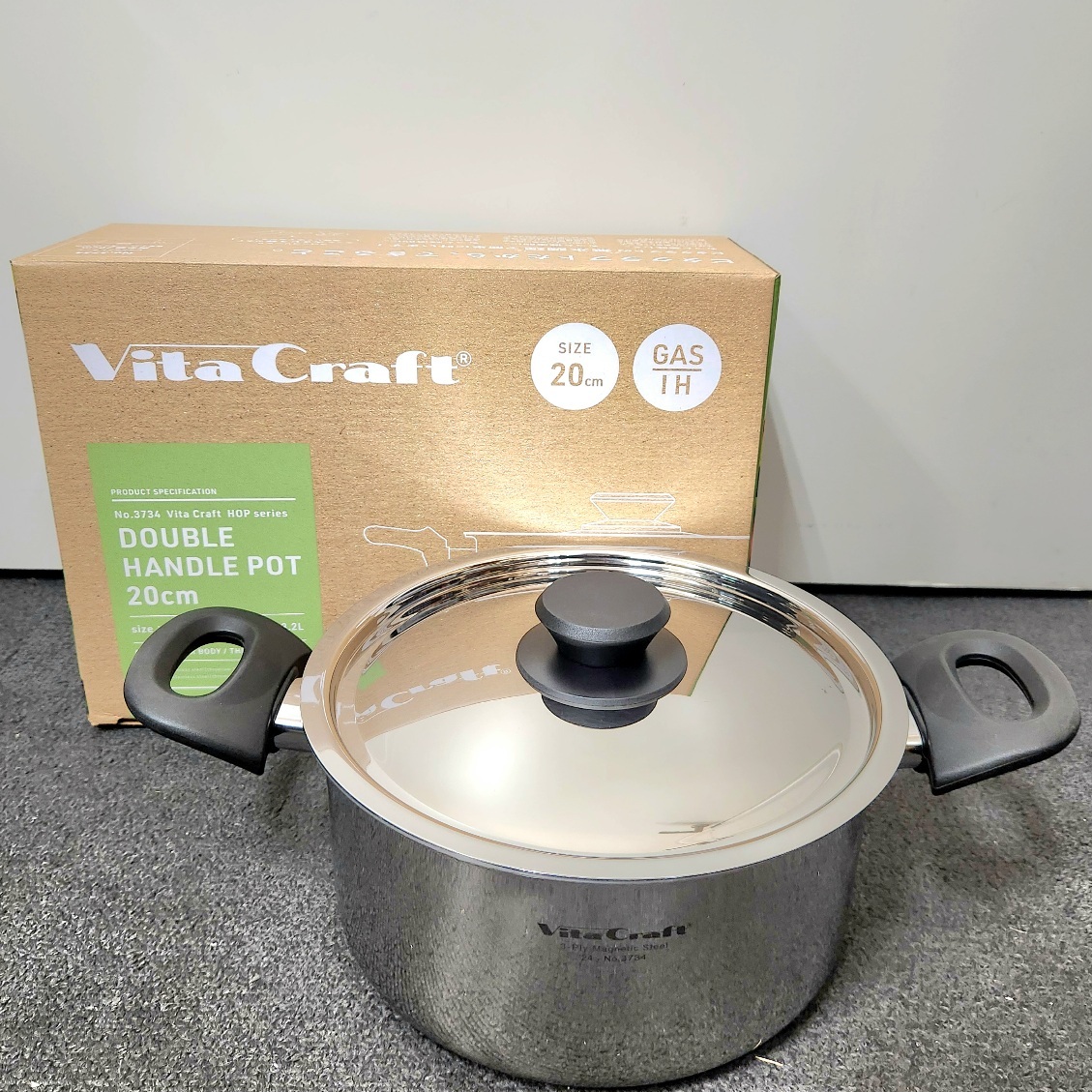 【やや傷や汚れあり】C-75702K【未使用保管品】Vita Craft ビタクラフト ダブルハンドル 両手鍋 20cm 深さ 10cm 容量 3.2l No.3734 キッチン 料理器具の ...