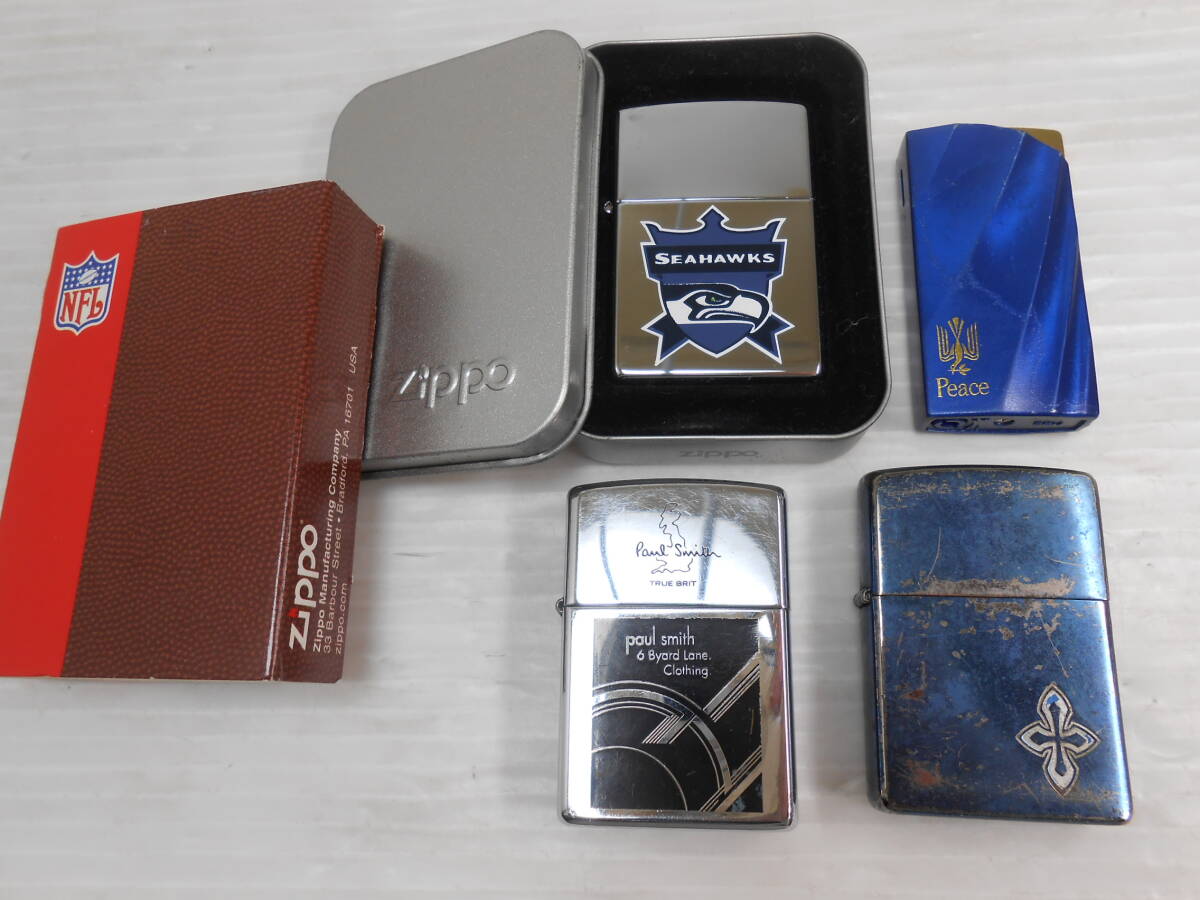 【傷や汚れあり】西∞E8【ジャンク】ライター計4点セット ZIPPO ジッポ オイル/ガスライター 喫煙具 peace/ポールスミス/NFL ...