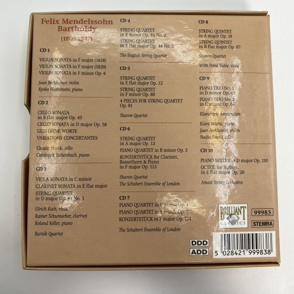 【やや傷や汚れあり】10枚組【CD】Mendelssohn メンデルスゾーン 室内楽全集 Chamber music complete O2の落札情報詳細 - Yahoo!オークション落札価格 ...