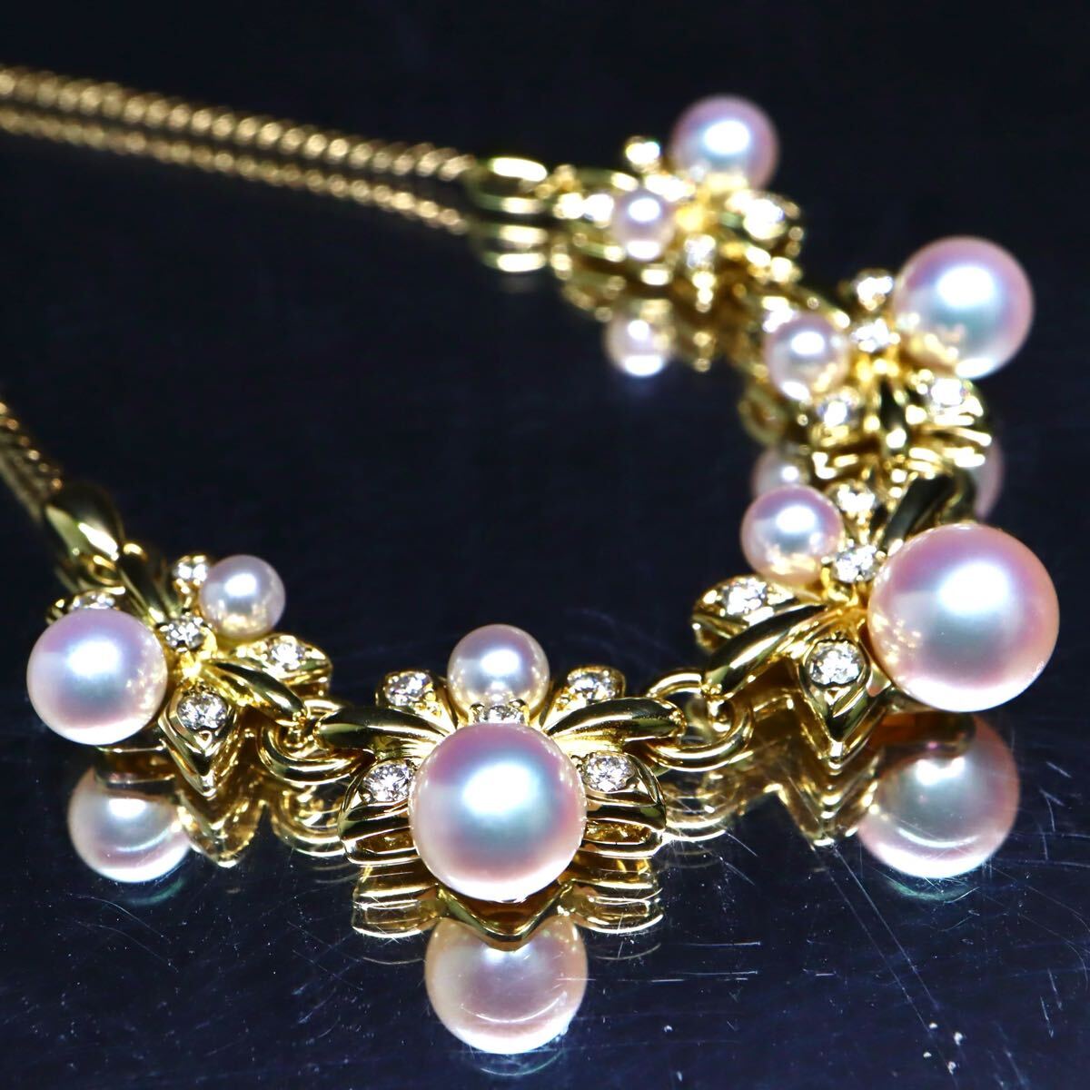 【目立った傷や汚れなし】ミキモト(MIKIMOTO)/K18!!約3.5-7.5mm珠/ダイヤモンド入り!! アコヤ本真珠ネックレス U 約17.7g 約41cm pearl necklace ...