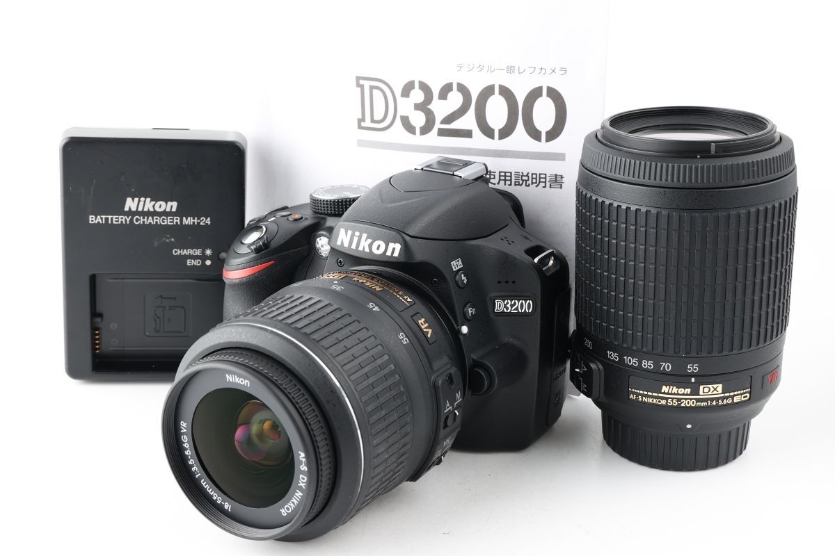 【やや傷や汚れあり】【Nikon/ニコン】午⑤442//箱付 Nikon D3200 AF-S DX NIKKOR 18-55mm 1:3.5-5.6GVR/55-200mm 1:4-5.6G ...