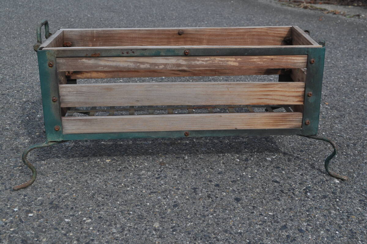 【目立った傷や汚れなし】木製 鉄枠＆鉄猫脚 植木鉢 花 収納箱 全体740x355x295ミリ 木箱610x250x200ミリの落札情報詳細 ...