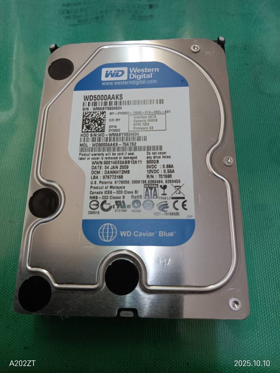 【目立った傷や汚れなし】★WD Blue★ WD5000AAKS-75A7B2/500GB/25mm/16MB/11153回/35413h ...