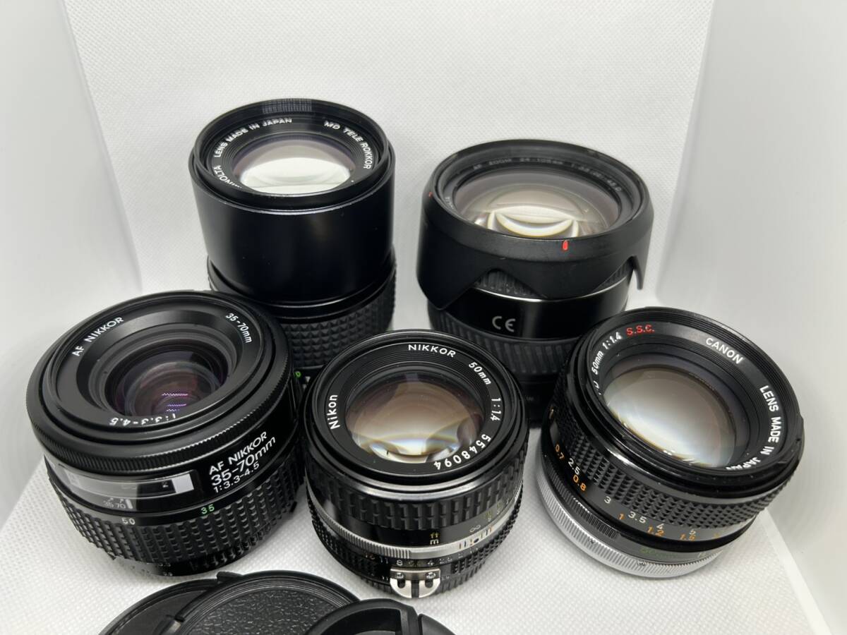 【傷や汚れあり】フィルムカメラ用 レンズ 5本セット Nikon Ai-s 50 1.4, AF 35-70, Canon FD 50 1.4 ...