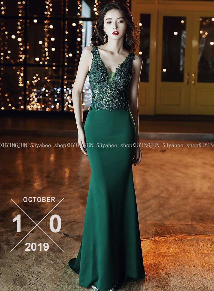 【未使用】【新品】即決 演奏会 発表会 結婚式 撮影 舞台 パーティー ステージ ロング ドレス K16158緑 の落札情報詳細| ヤフオク ...