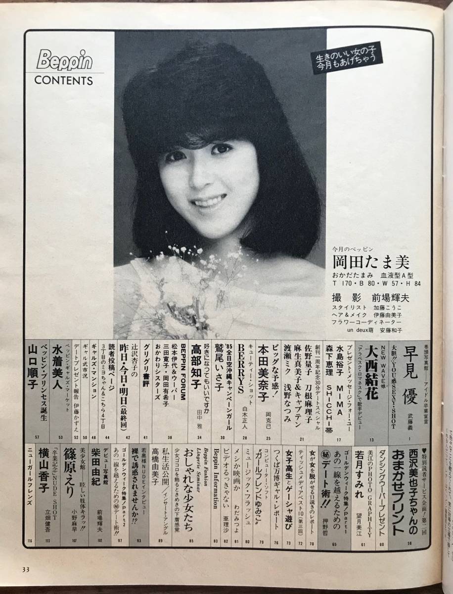 ★「ベッピン Beppin 1985年6月号 昭和60年 No.11」岡田たま美/早見優/鷲尾いさ子/大西結花/高部知子/BERRYS/水島裕子/森下恵理/SHICCHI隊の落札情報詳細 ...