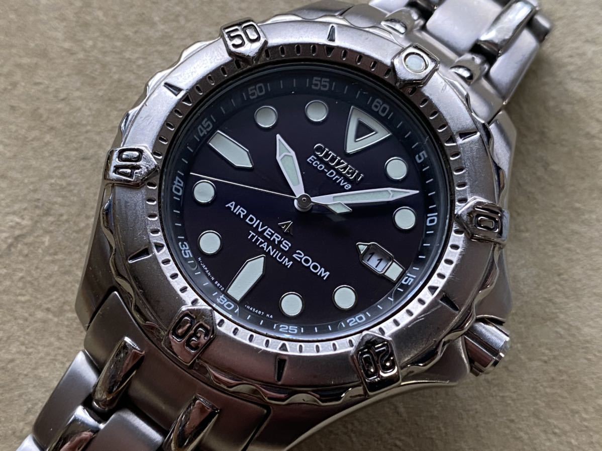 【超希少モデル】シチズン エコドライブ プロマスター B872-H26035 エアダイバー 200M クォーツ チタン 黒文字盤 腕時計 ...