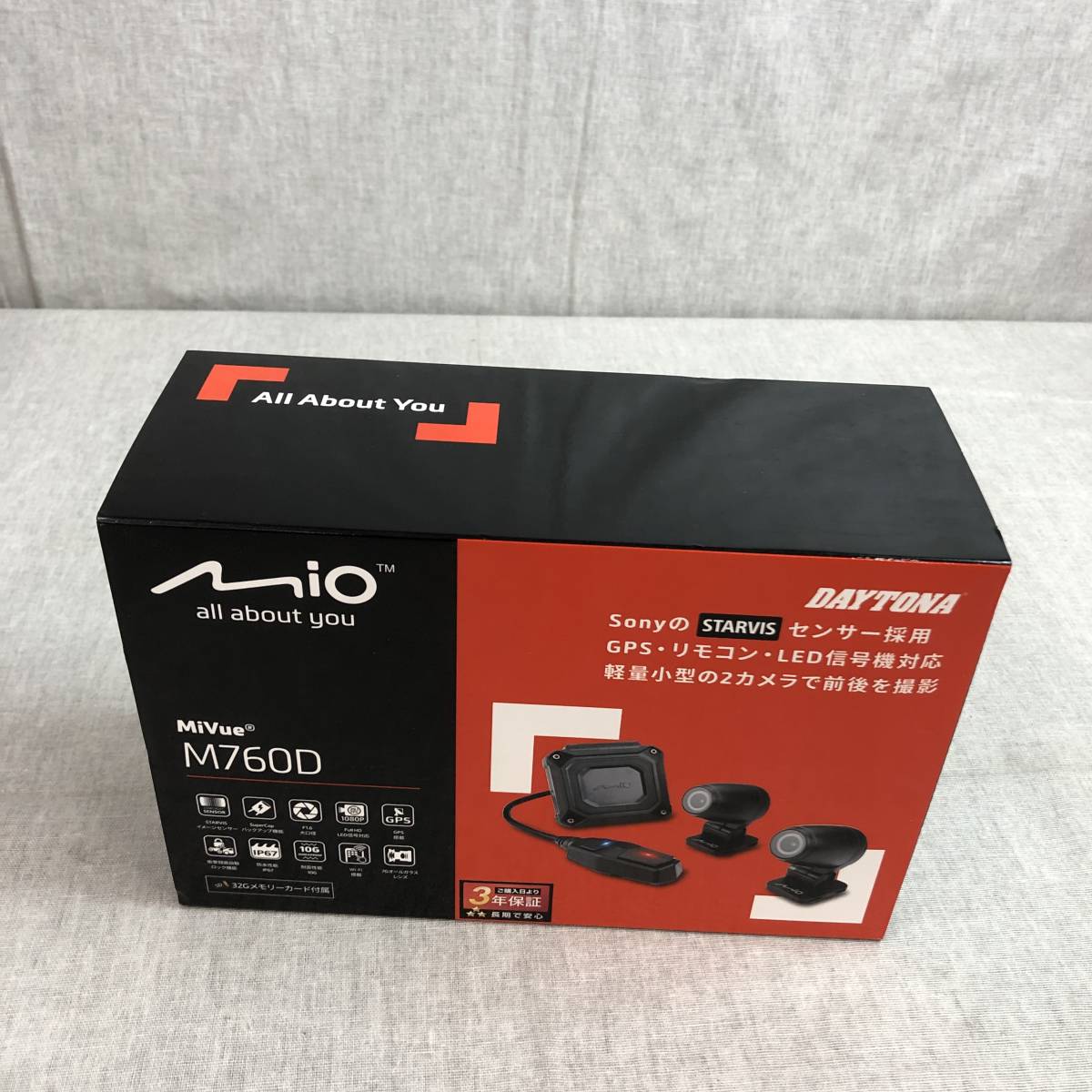 【目立った傷や汚れなし】現状品 デイトナ Mio(ミオ) バイク用 ドライブレコーダー 前後2カメラ 200万画素 フルHD 防水 防塵 LED信号 GPS MiVue M760D 17100 ...