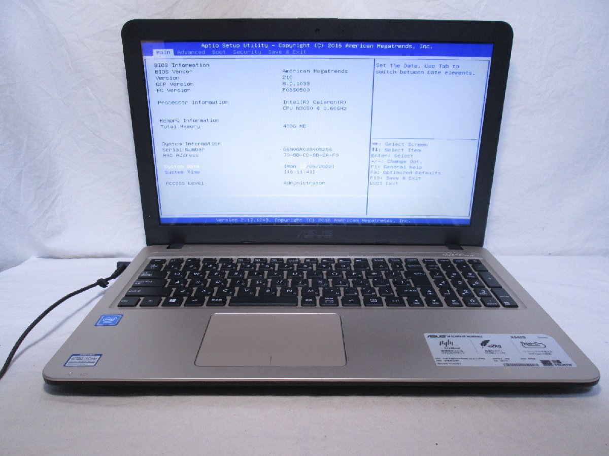 【傷や汚れあり】ASUS VivoBook X540SA-XX041T Celeron N3050 1.6GHz 4GB 500GB DVDマルチ 1円～ ジャンク [83798]の落札情報 ...