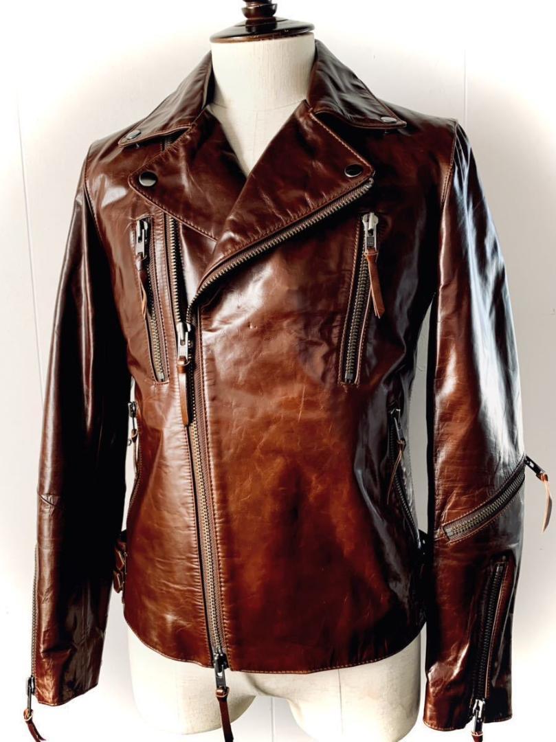 【目立った傷や汚れなし】【極上品】ハルフ Haruf ダブルライダースジャケット ホースハイドレザー 馬革 ブラウン サイズMの落札情報詳細 - ヤフオク落札価格検索 オークフリー