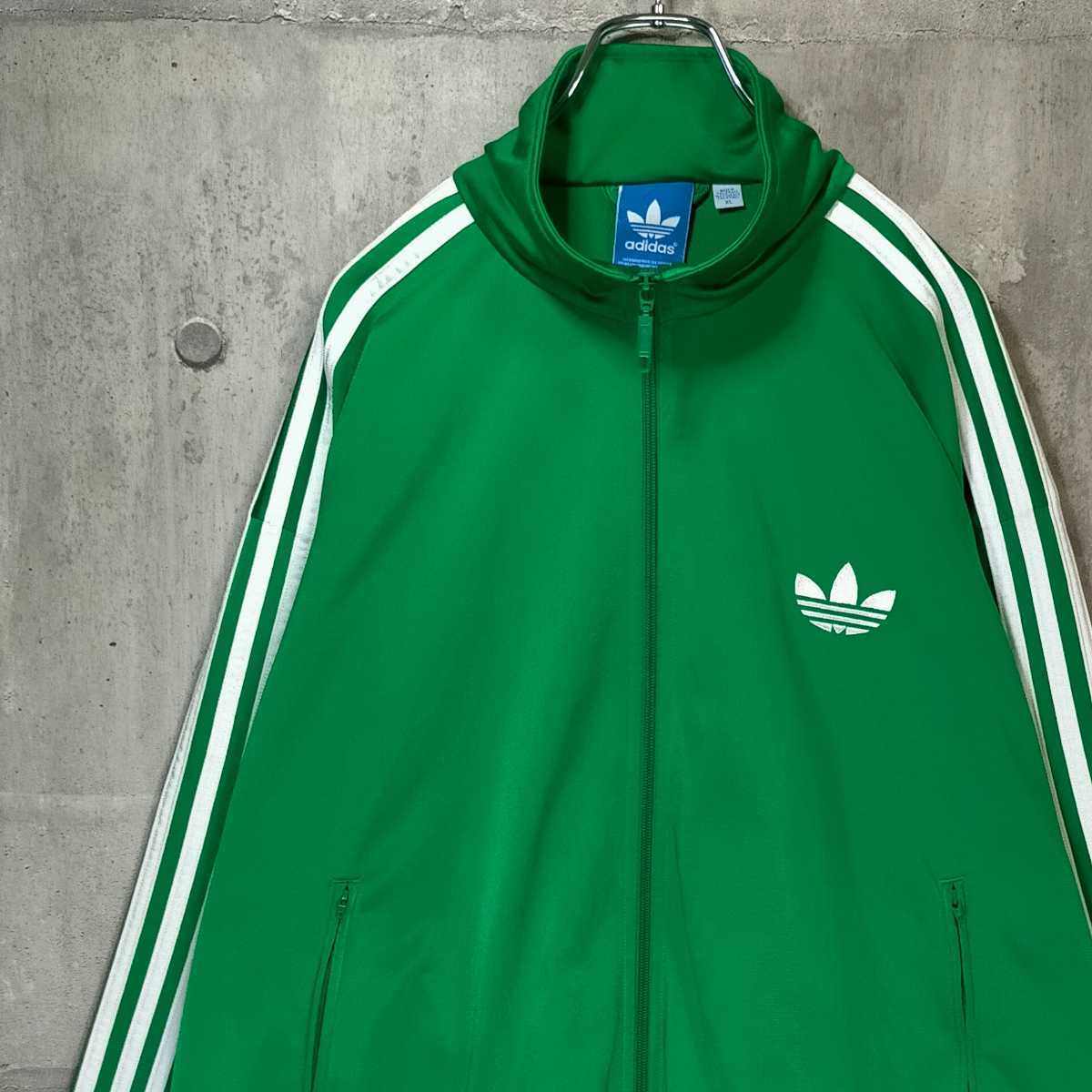 【目立った傷や汚れなし】ビッグサイズ 5XL adidas アディダス 緑 白 刺繍 Green White グリーン ホワイト ジャージ ...