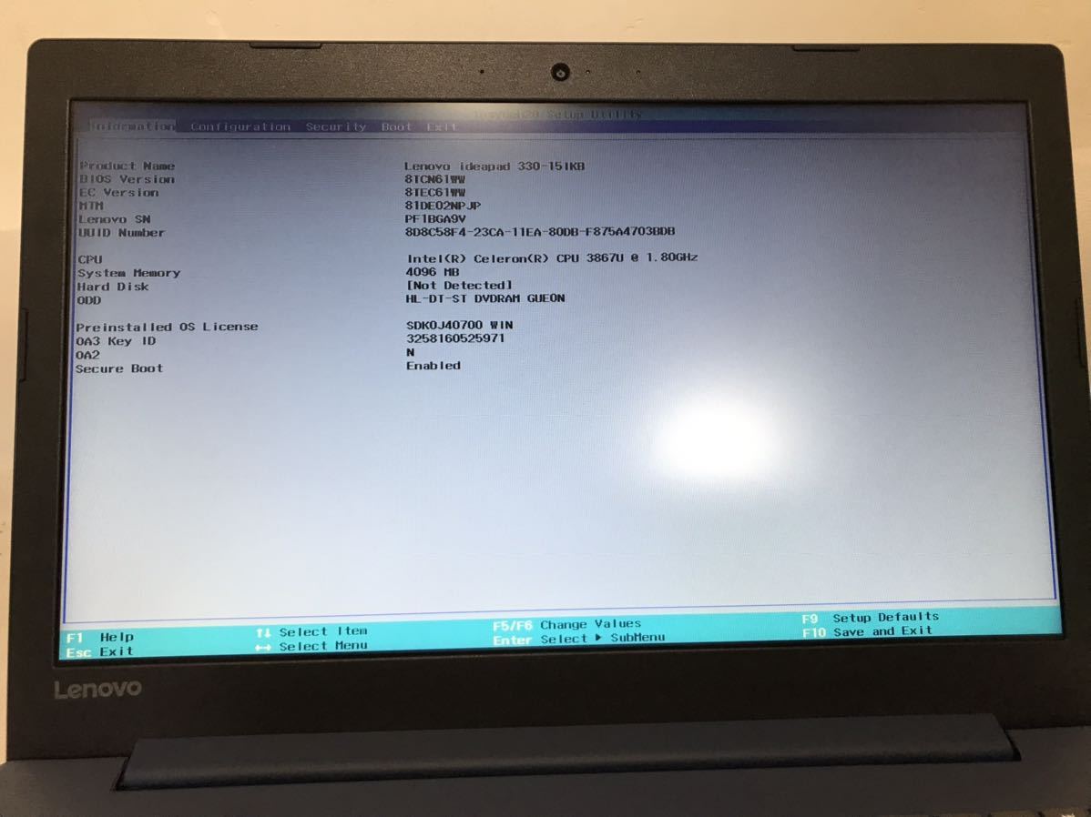 【やや傷や汚れあり】《中古》Lenovo ideapad 330 81DE Celeron 3867U メモリ 4GB SSD 無しの落札情報 ...
