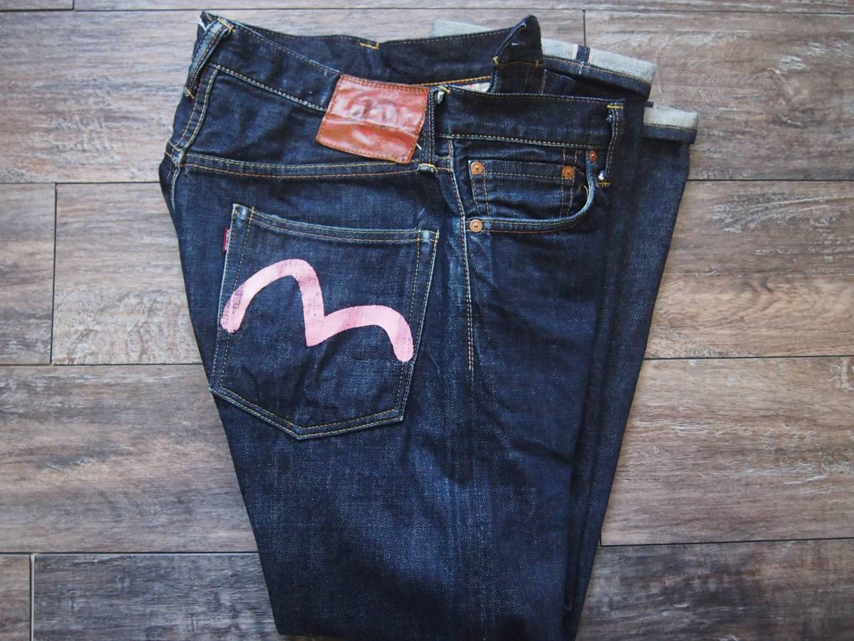 EVISU エヴィス エビス Lot 2004 NO.2 ビッグ 大黒 カモメ ロゴ ペイント プリント 濃紺 リジッド ストレート デニム パンツ ジーンズ 34の落札情報詳細 - ヤフオク ...