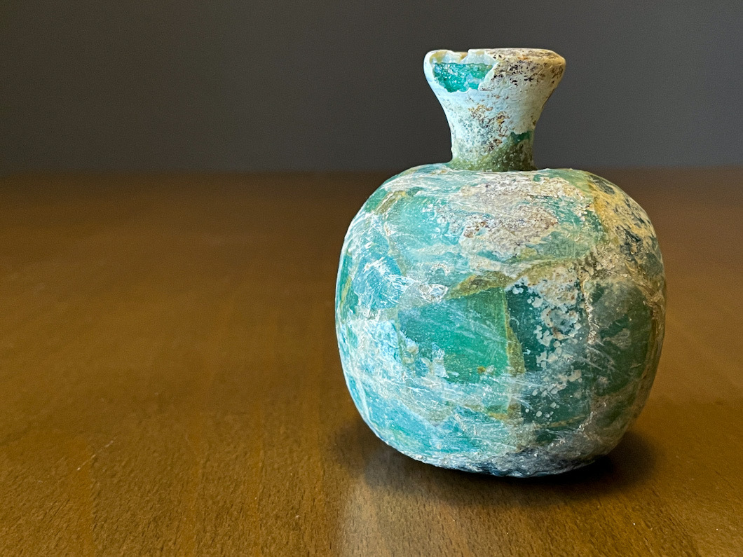 【未使用に近い】壺にゴールデン虹色! ローマンガラス 古代ローマ期の小壺 凄まじい金色が付着した古代の美術品！ガンダーラ 博物館クラス ...