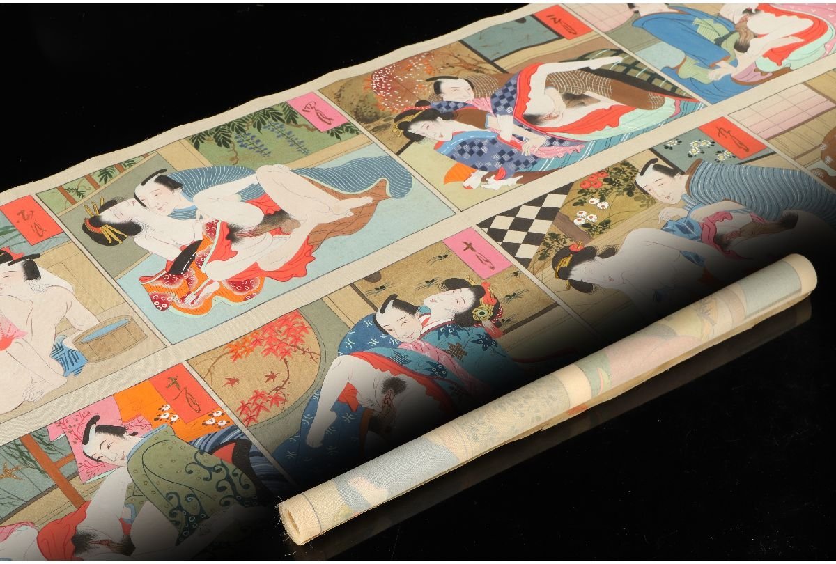 【傷や汚れあり】 Ura 絹本肉筆十二ヶ月春画絵巻全12画4 3 179検骨董浮世絵枕絵秘画絵画直筆艶画美人画画帳巻物掛軸の落札情報詳細 Yahoo