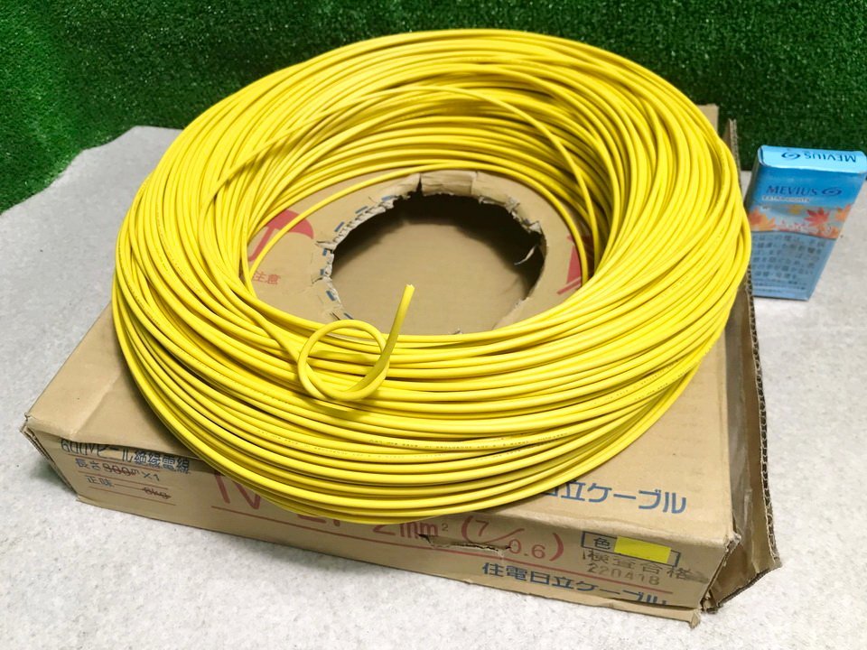【未使用】柿清d576 住電日立ケーブル 600Vビニル絶縁電線 「IV LF 2mm2(7/0.6)」 黄色 7本より線 箱入り 箱込重量約6.0kg 電設・配線資材★約220mの落札情報 ...