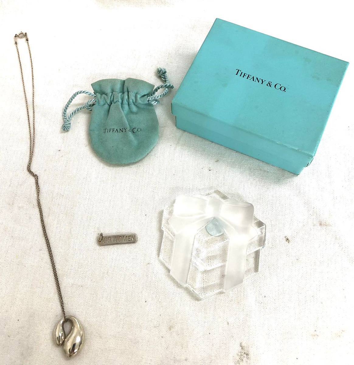 【やや傷や汚れあり】★mh-6 TIFFANY&Co. ティファニー ダブルティアドロップ ネックレス ペーパーウエイト GO WOMEN ペンダントトップ 総重量約92.51g MZS-4の ...