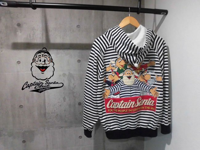 【目立った傷や汚れなし】CAPTAIN SANTA/キャプテンサンタ/ロゴプリント マリンボーダー スウェット ジップパーカーF/ZIPフーデ ...