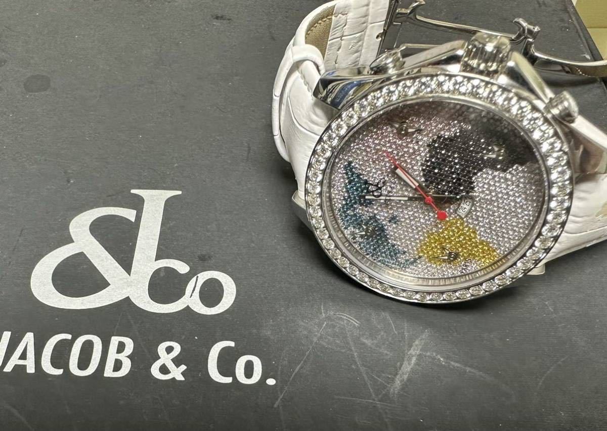 【やや傷や汚れあり】【サマーセール】jacob&co JC-47Dワールドマップ ジェイコブ ファイブタイムゾーン フルダイヤモンド 純正 ...