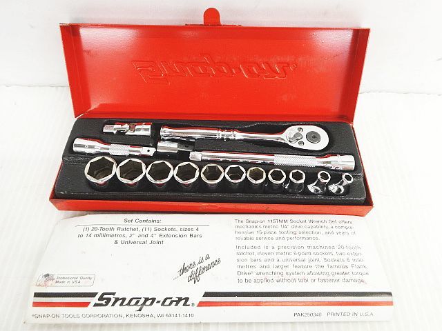 【やや傷や汚れあり】Snap-on スナップオン セット ラチェット 差込角1/4 TM70C ソケット TMM4～14 エクステンションバー ...