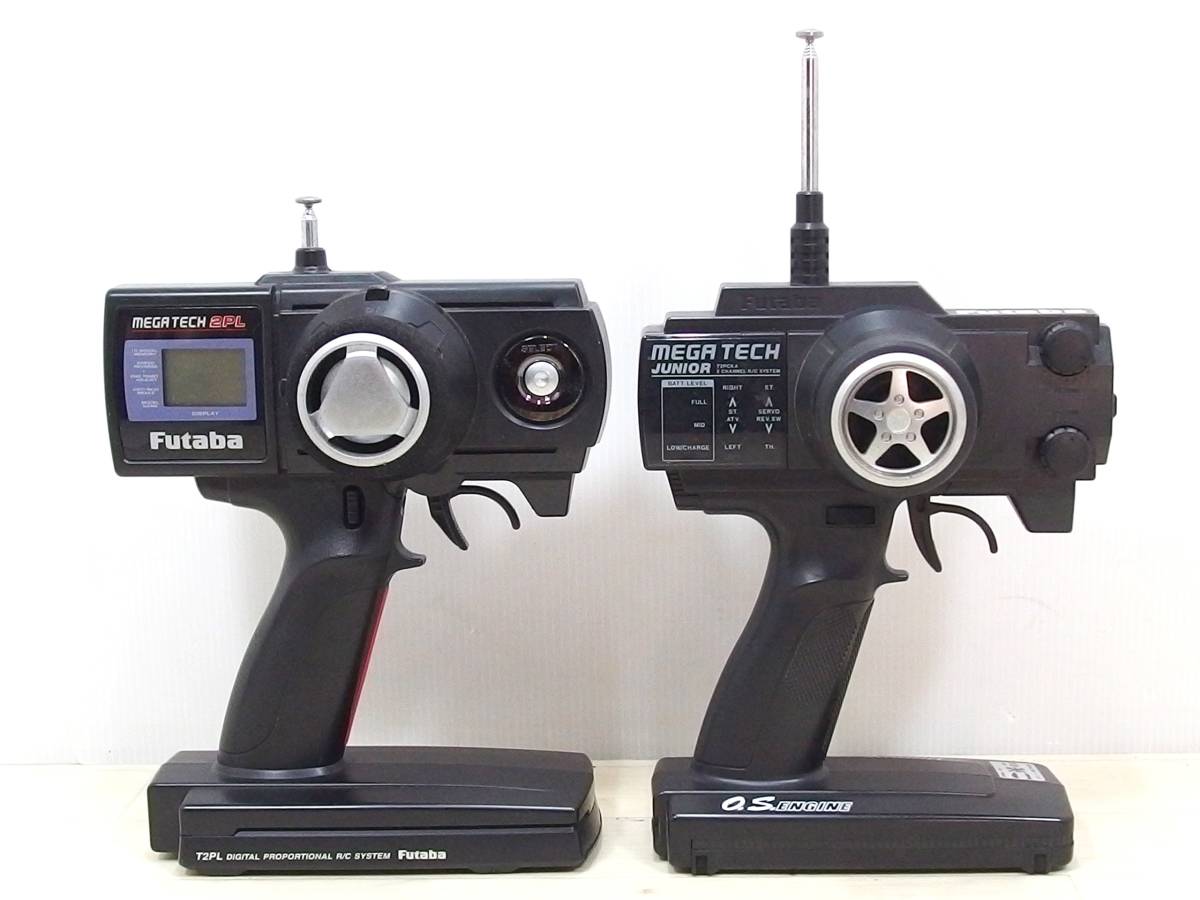 【全体的に状態が悪い】古め レア? ラジコン用ホイラー型プロポ2種2台「Futaba 液晶MEGA TECH 2PL/MEGA TECH ...