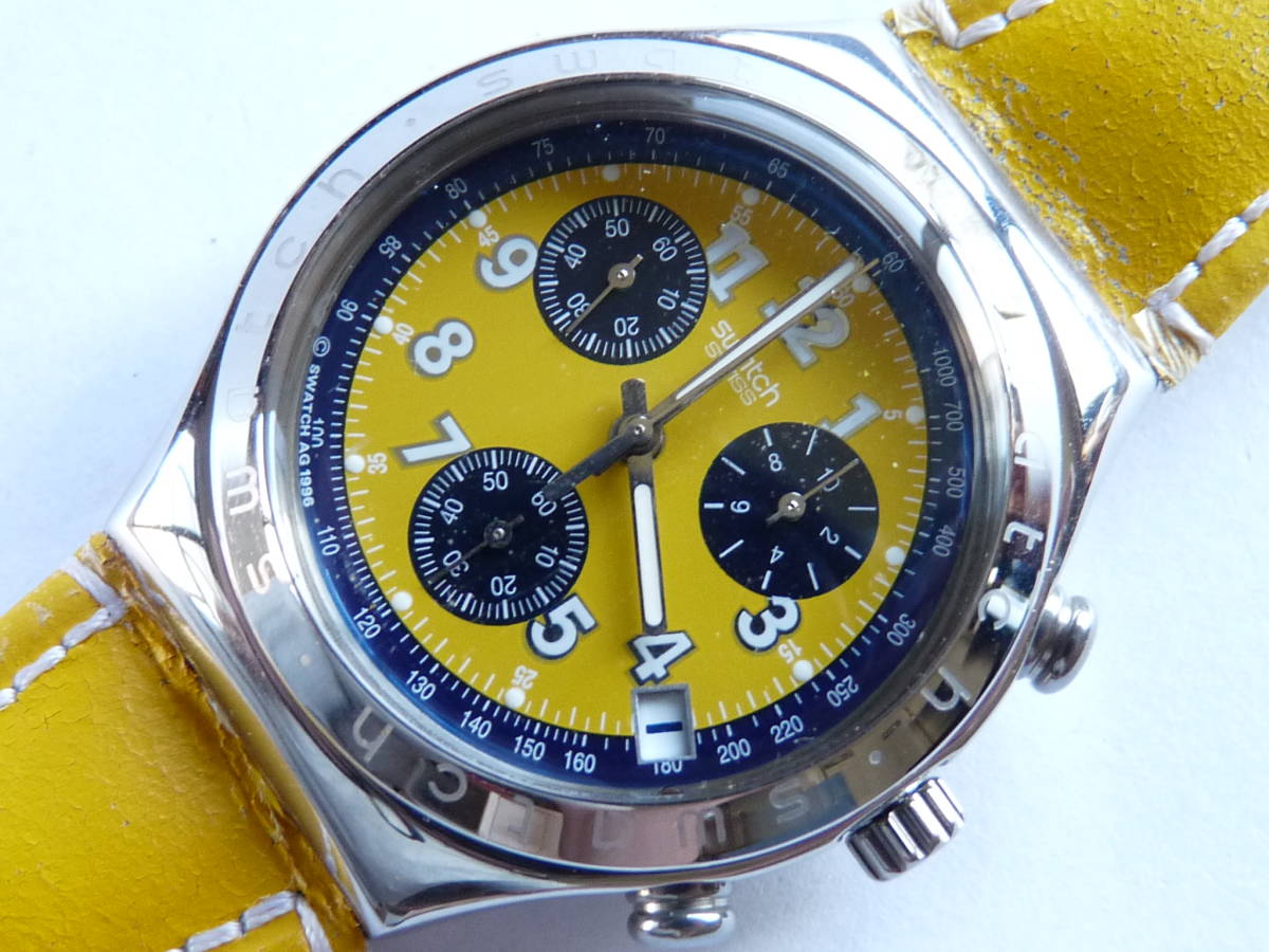【未使用】未使用 電池交換済 1996年モデル スウォッチ Swatch 初代アイロニークロノ Secret Agent yellow 品番 ...