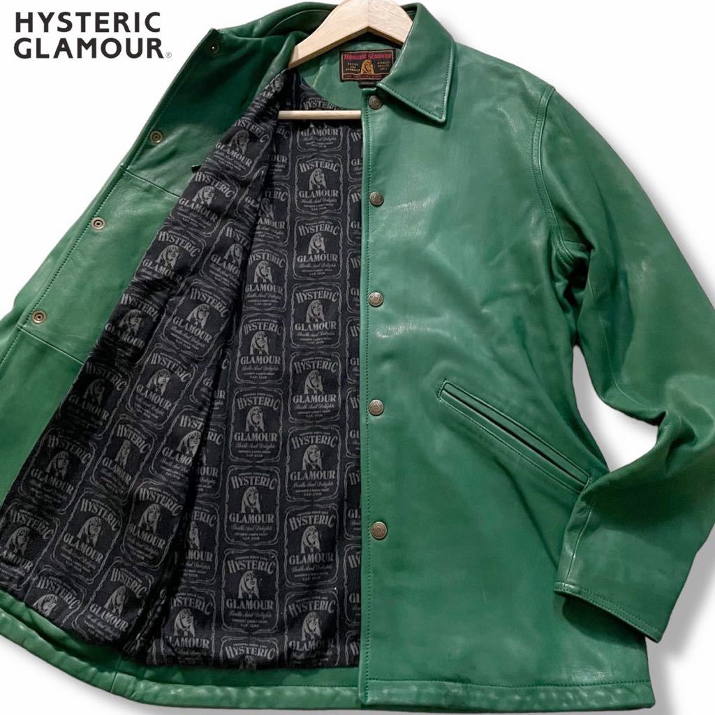【目立った傷や汚れなし】希少レア HYSTERIC GLAMOUR ヒステリックグラマー 山羊革 ゴートレザー コーチジャケット ブルゾン Mサイズ グリーン 裏地総柄 ヒスガールの落札情報 ...