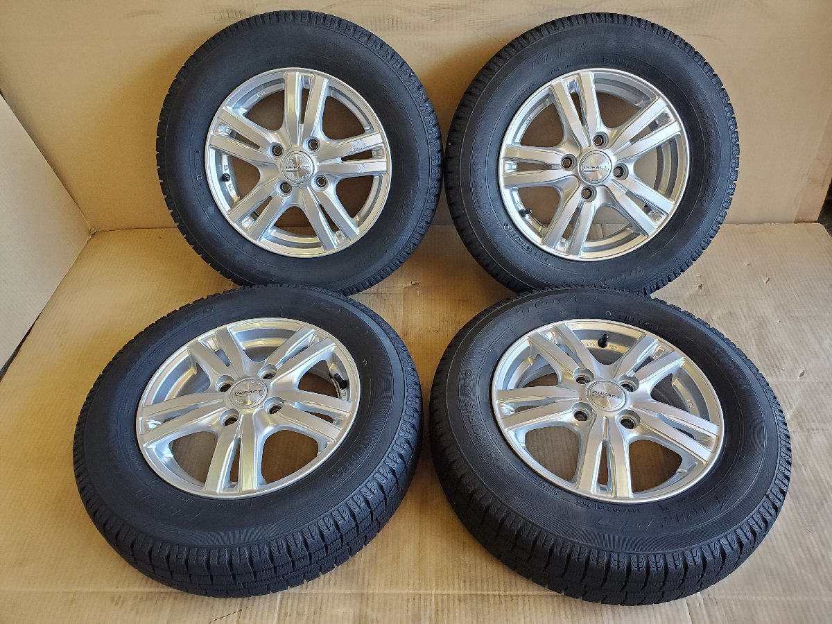 【やや傷や汚れあり】 A1888 ☆6mm山 2019年 DUNLOP Dafact 13x4 PCD 100x4H +43 スタッドレス TOYO Garit G5 145/80R13 ...