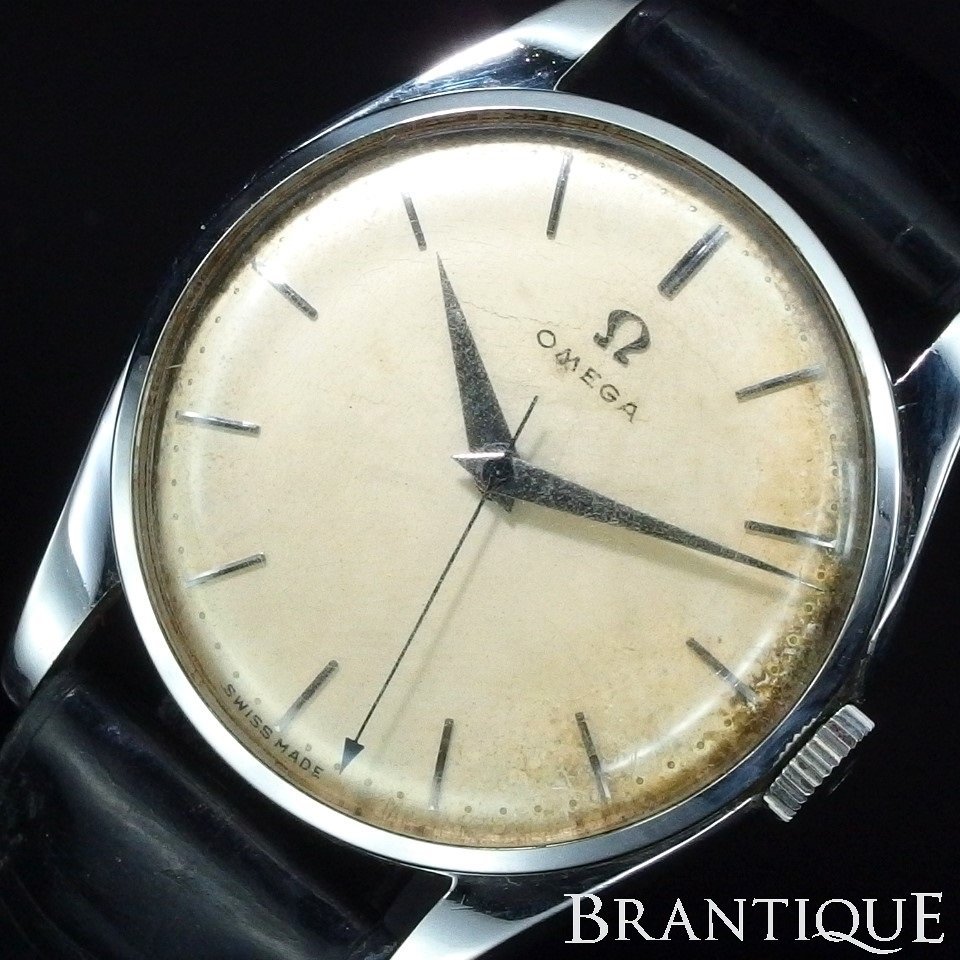 【傷や汚れあり】OMEGA オメガ 2834-3 2833SC Ω420 アンティーク SS/革 手巻き 社外ベルト 尾錠 シンプル バー ...