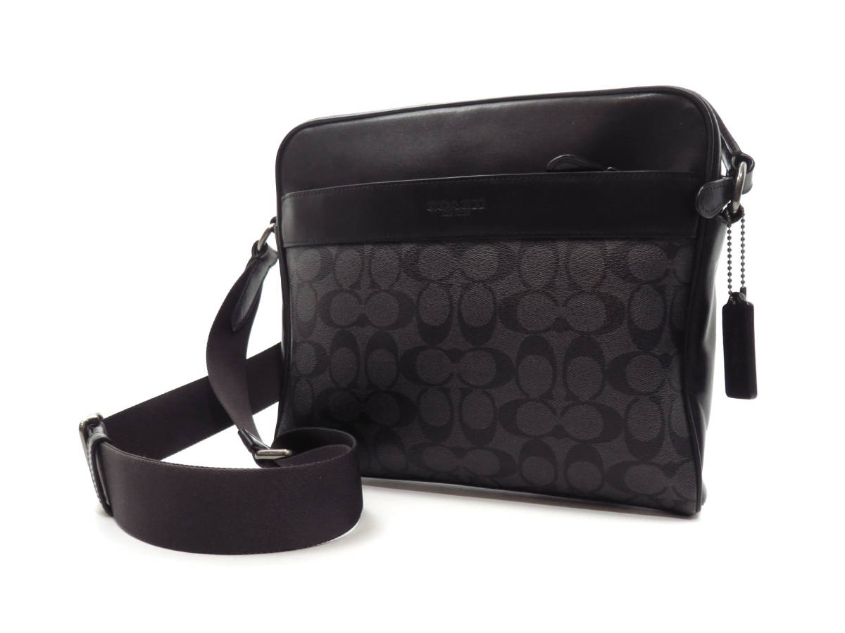 【目立った傷や汚れなし】14599 美品 COACH コーチ チャールズ シグネチャー PVC×レザー ショルダーバッグ メッセンジャーバッグ ...