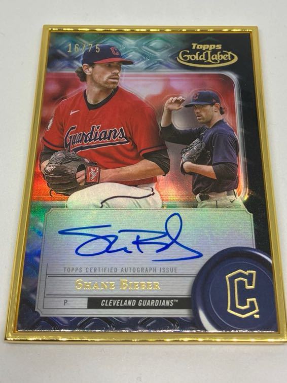 【目立った傷や汚れなし】直筆 サインカード！75シリ！ Shane Bieber Cleveland Guardians 2022 TOPPS ...