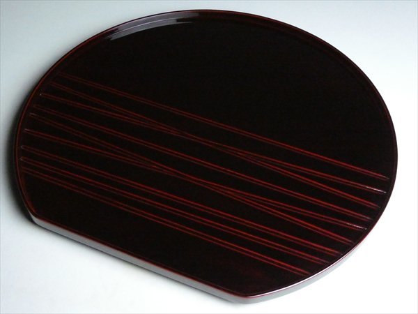 【目立った傷や汚れなし】N566 輪島塗 輪光堂謹製 高級漆器 天然木 漆塗 溜塗 脚付 大型 半月盆 会席膳 懐石膳 39cm 五膳 共箱の ...