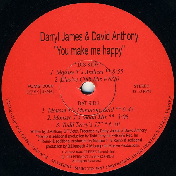 【やや傷や汚れあり】【95年リリース】Darryl James & David Anthony You Make Me Happy Peppermint Jam Freeze Records ...