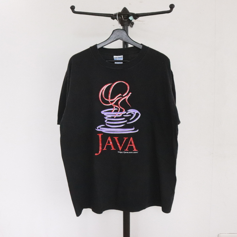 【やや傷や汚れあり】P303 90sビンテージ GILDAN プリントTシャツ 1990年代製 表記XLサイズ ブラック USA製 JAVA ...