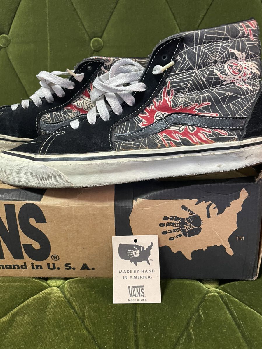 【傷や汚れあり】希少 激レア 1円スタート 箱有り タグ有り VANS USA製 スケートハイ sk8 hi US8 スカルスパイダー 90s バンズ made in usa red ...
