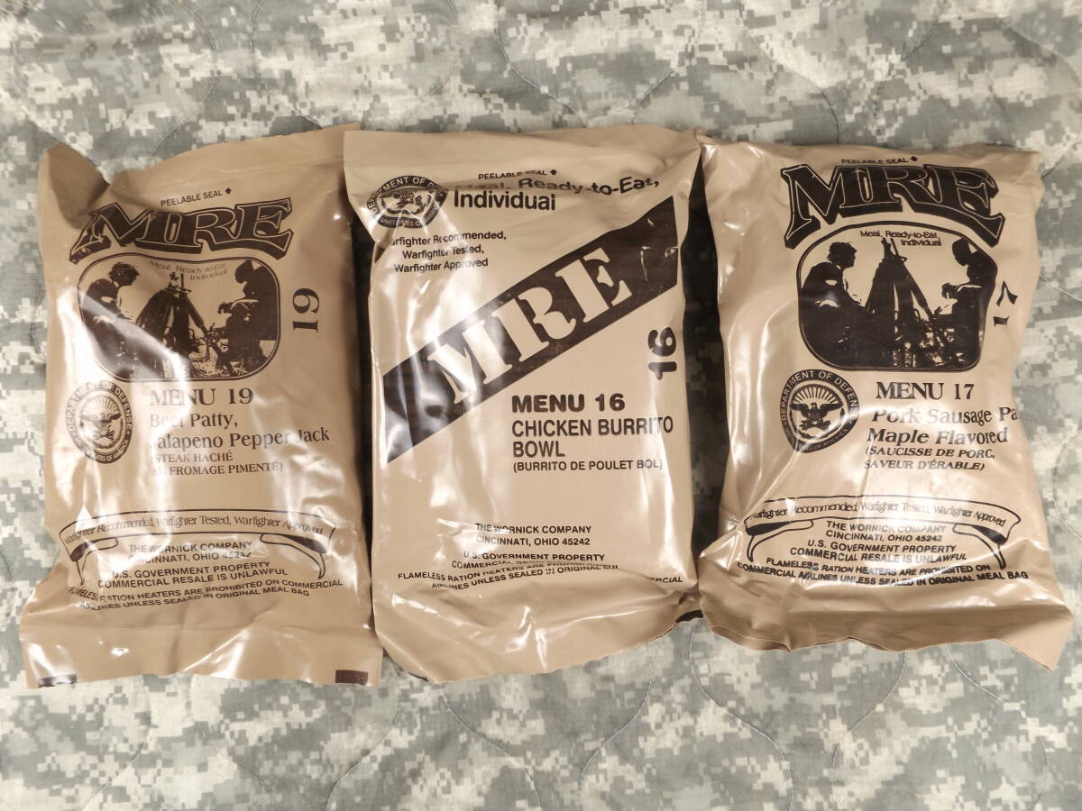 【未使用】特価 米軍官給品 MREレーション 2024年検品 3個セット 米軍 ミリ飯 ミリメシ 戦闘糧食 非常食 備蓄 保存食 防災バッグ ...
