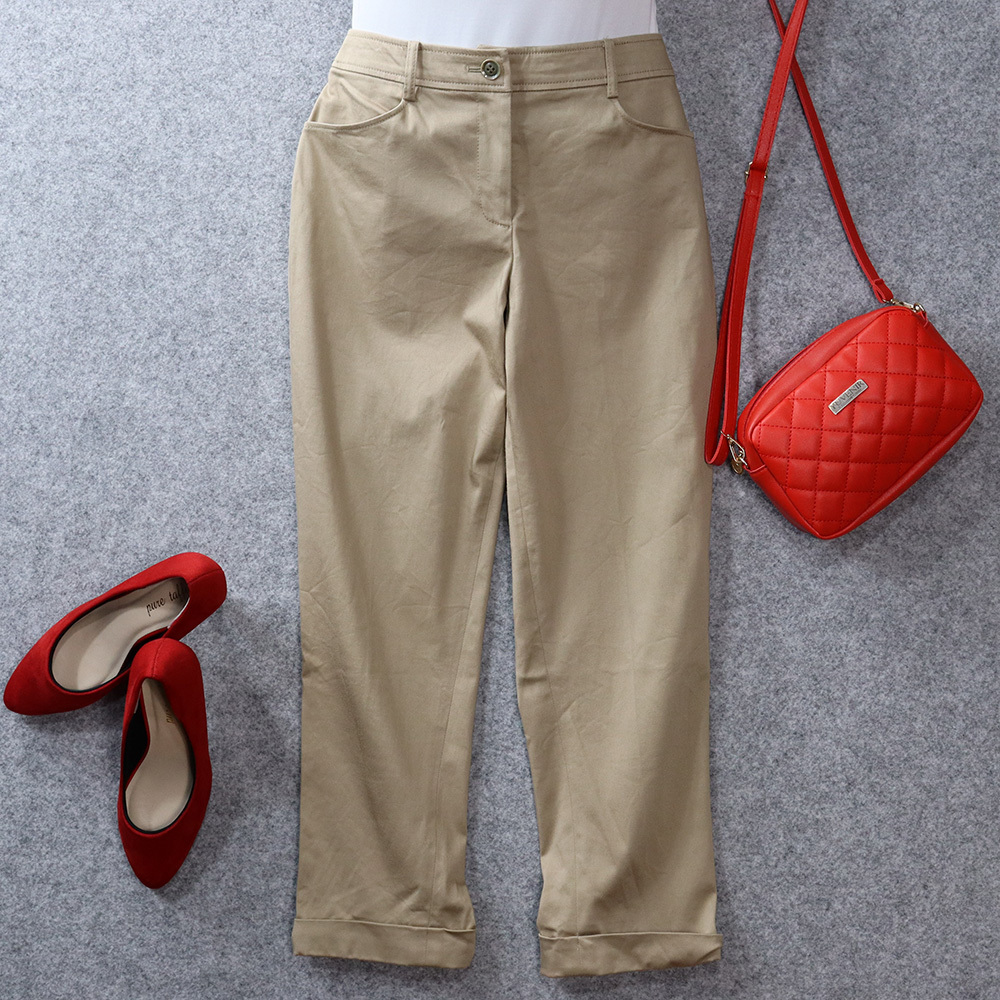 【目立った傷や汚れなし】スタイルノート StyleNote レーヨン コットン ブレンド カジュアル ストレッチ パンツ ベージュ ウエスト67cm ヒップ93cm 股下62cm M size ...