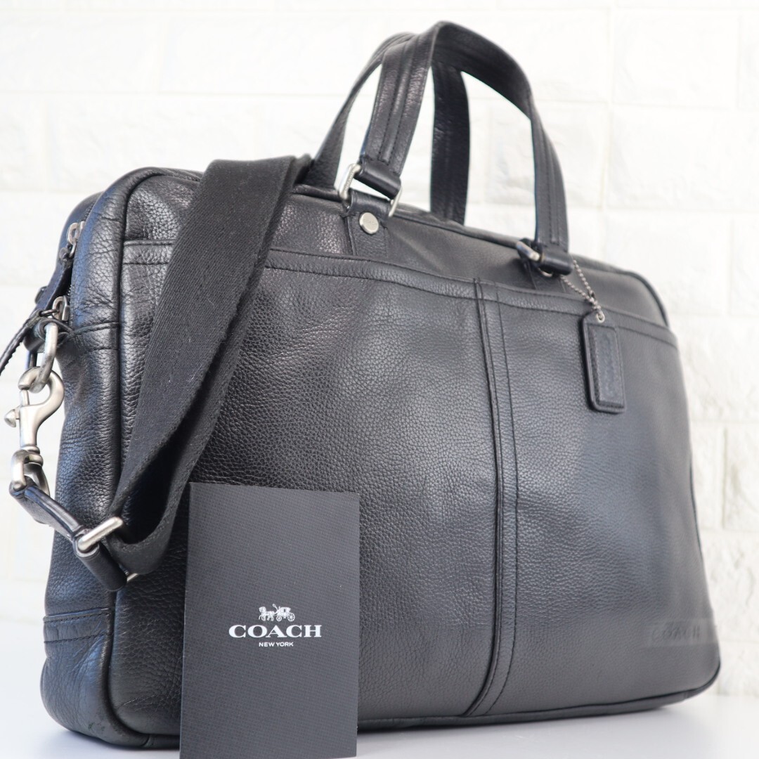 【目立った傷や汚れなし】美品 COACH コーチ ビジネスバッグ メンズ 2way シボ ブリーフケース レザー 黒 ブラック バッグ A4 PC ファスナー 書類 通勤 革 ロゴの落札情報 ...