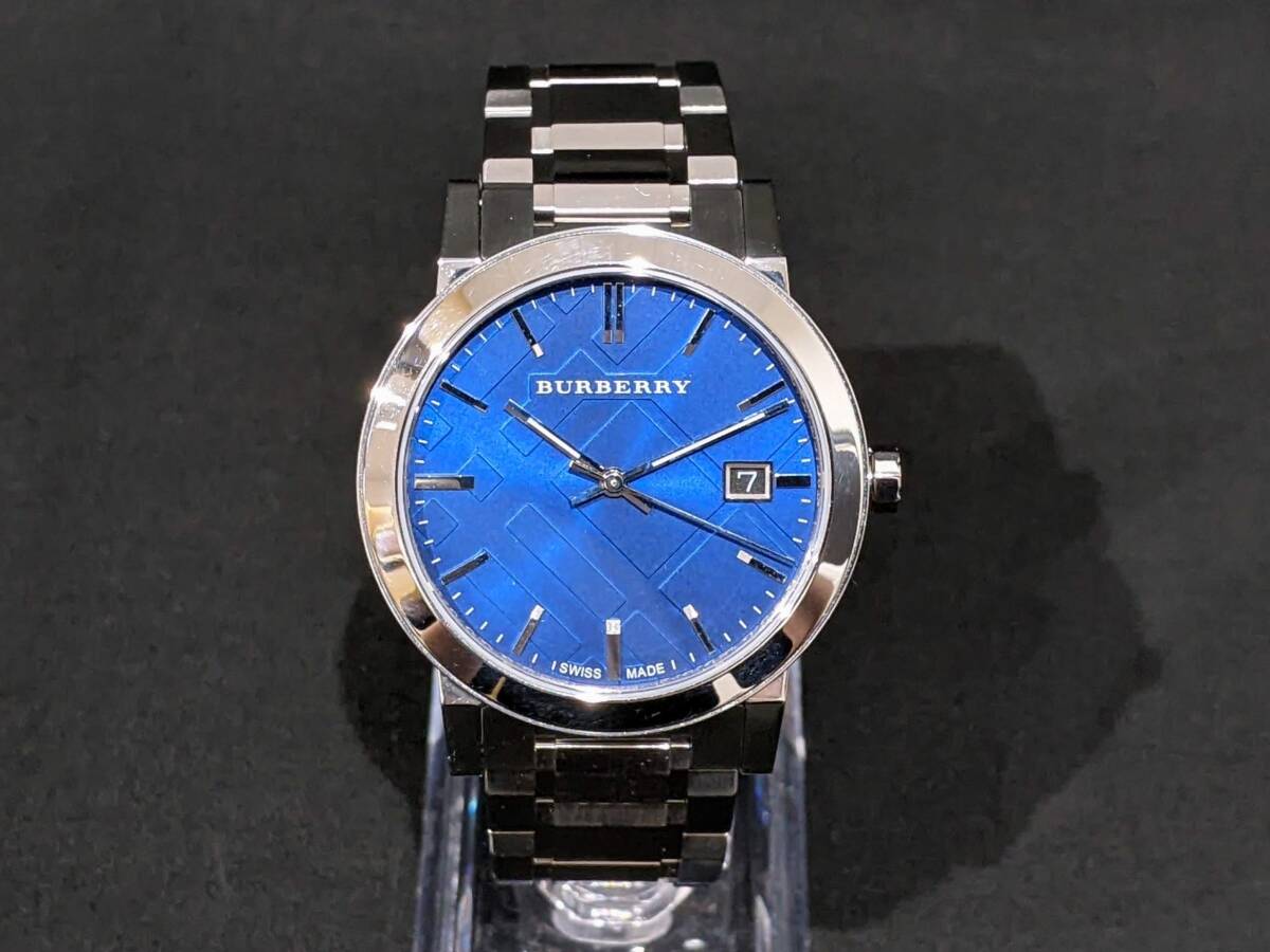 【目立った傷や汚れなし】【50851】BURBERRY バーバリー BU9031 50M/165FEET クオーツ 青文字盤 メンズ ラウンド ...