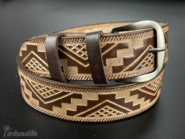 【未使用】arohawaii86 HB-051B 本革#カービング*ブラウン/ベージュ トライバル 太 レザーベルト ワイルド 新品☆1スタ☆1円スタート☆の落札情報詳細 - Yahoo ...