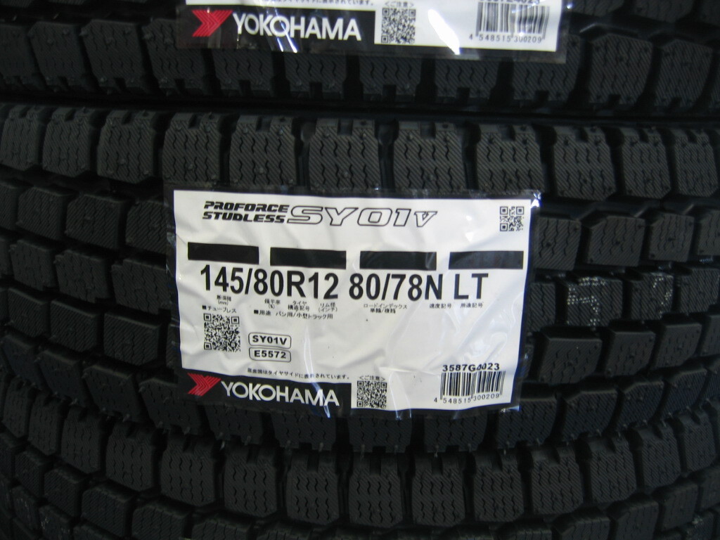 【未使用】ヨコハマ 国産 スタッドレス タイヤ SY01V 145/80R12 145/80-12 80/78N LT 6PR相当 新品 4本 セット 軽トラ 軽バン用 2024年製 個人宅 ...