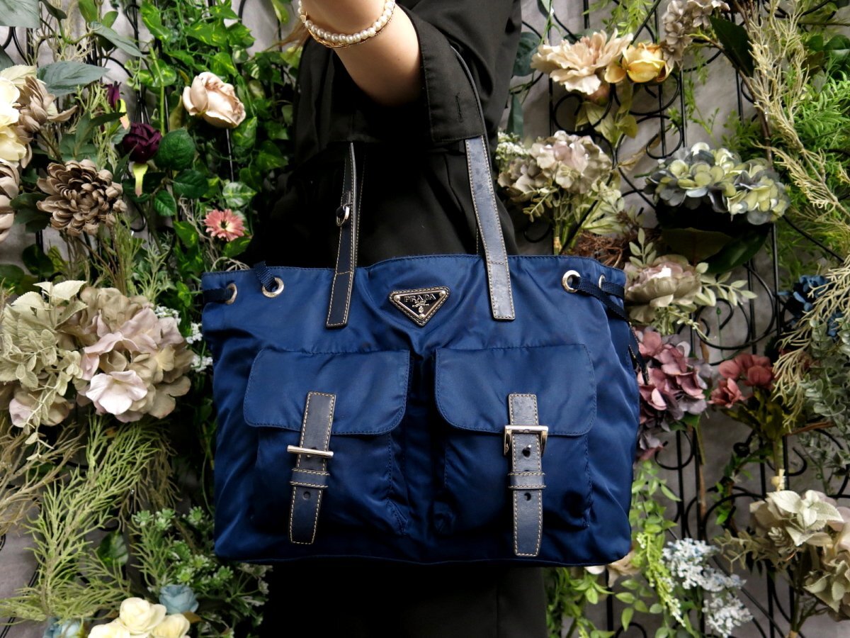 【目立った傷や汚れなし】 超美品 PRADA プラダ 三角ロゴプレート ポコノ ナイロン カーフ レザー 本革 トート バッグ ネイビー SV金具 肩掛け B5 Js49870の落札情報詳細 ...