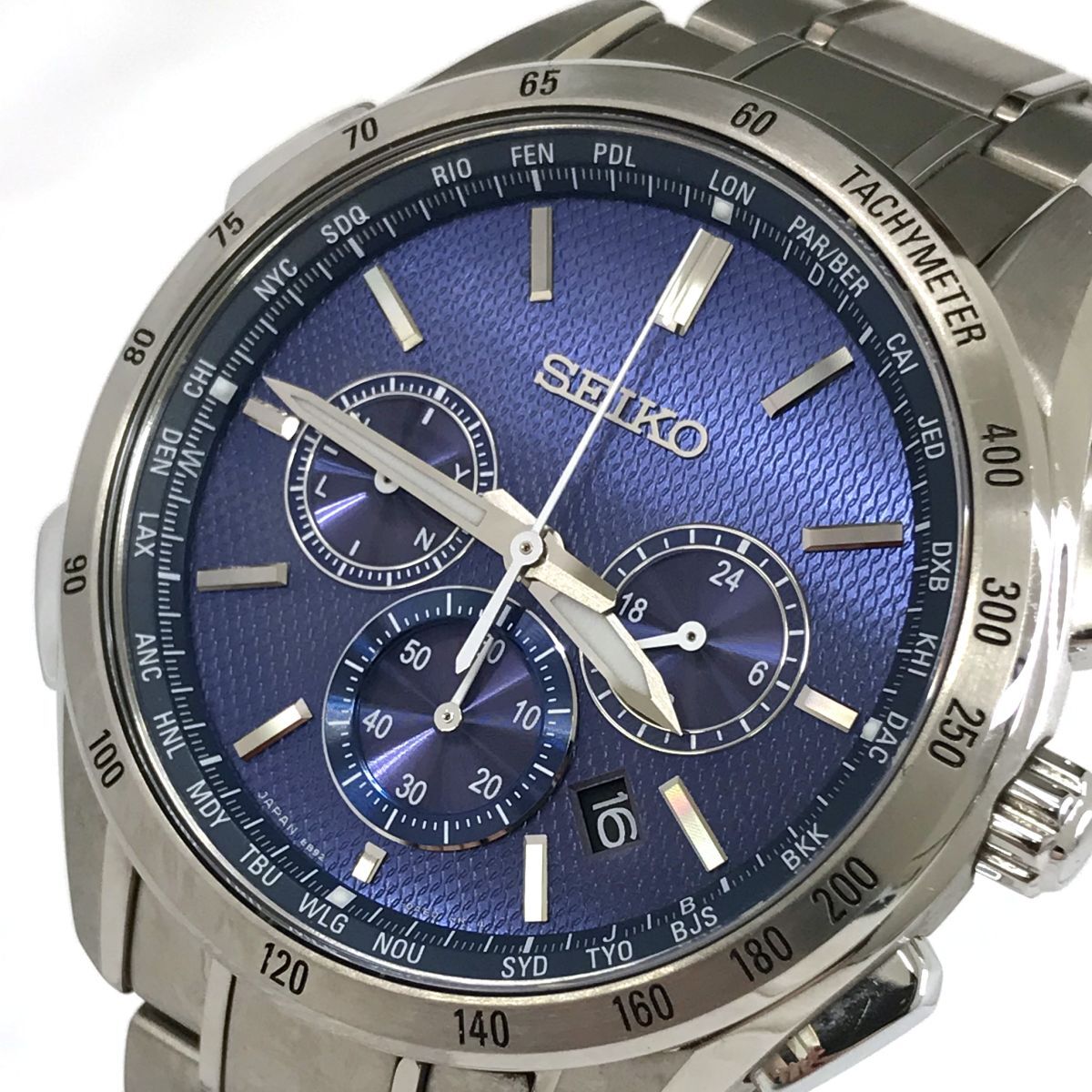 【目立った傷や汚れなし】超美品 SEIKO セイコー BRIGHTZ ブライツ フライト エキスパート 腕時計 電波ソーラー SAGA191 8B92-0AB0 クロノグラフ ブルー 動作確認 ...