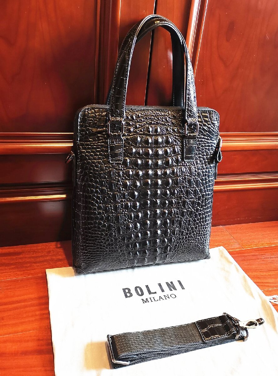 【未使用】最上級逸品※定価18万 イタリア・ミラノ発*BOLINI/ボリニ・最上級牛革・クロコダイル*トートバッグ/黒の落札情報詳細 ...