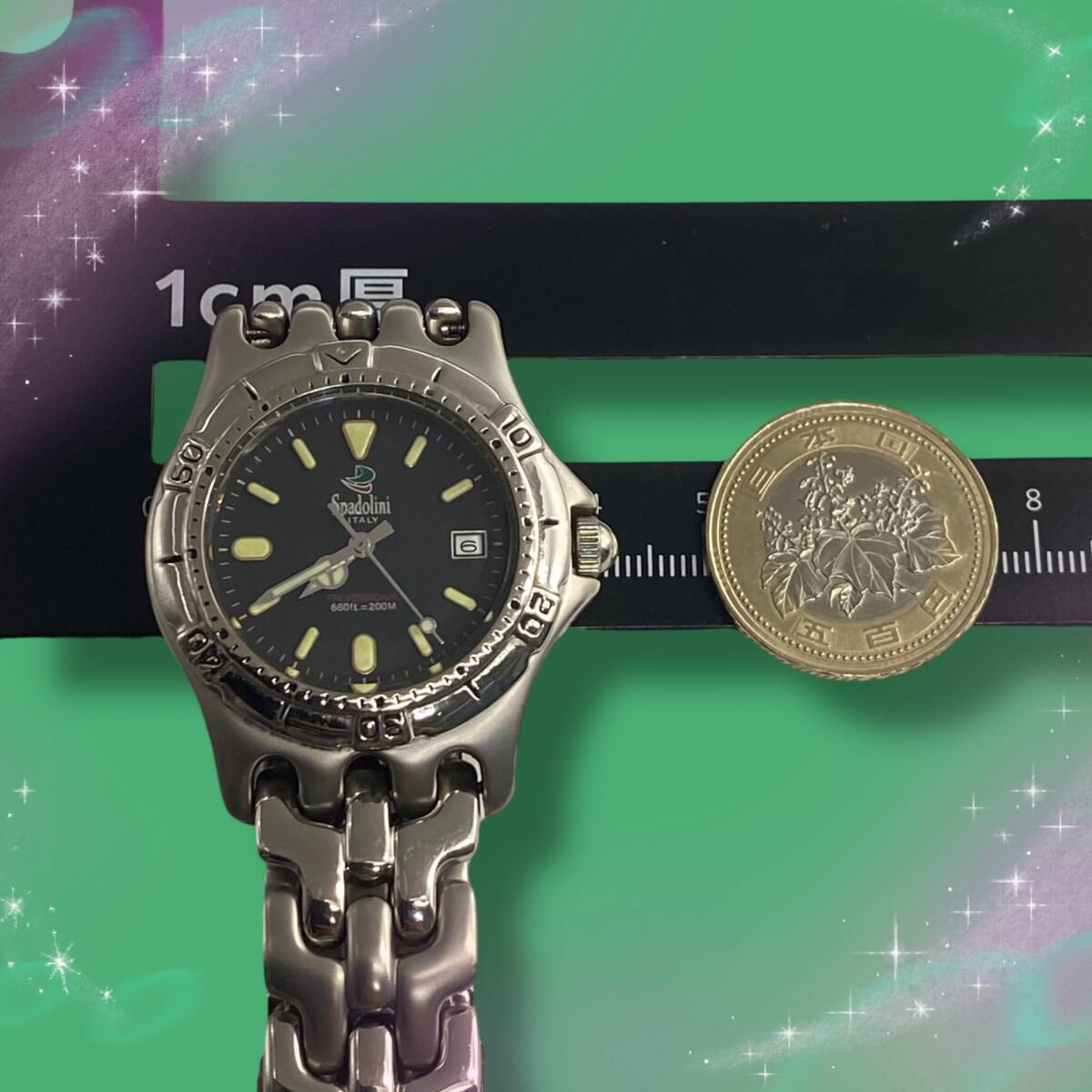 【やや傷や汚れあり】《稼働品》 スパドリーニ Spadolini メンズ腕時計 ダイバー 200m 回転ベゼル デイト 防水 ブラック文字盤 ...