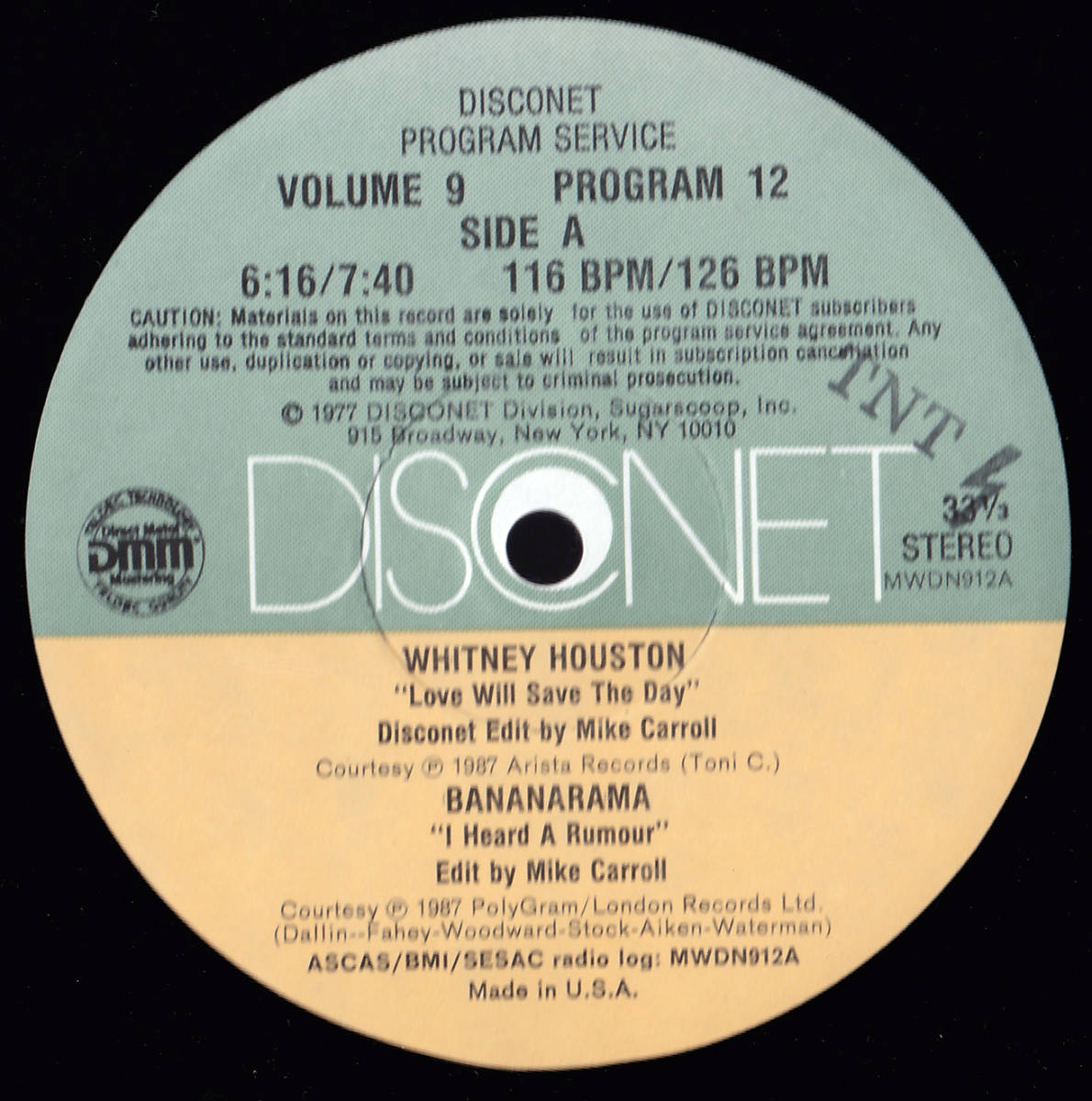 ダンクラ12inch★Disconet 9-12・Bananarama / I Heard A Rumour (Disconet Edit ...