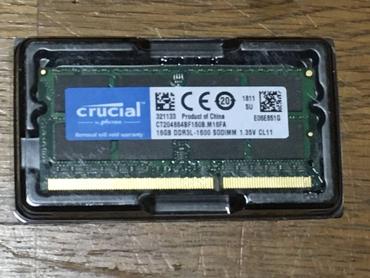 【未使用】Crucial [Micron製] DDR3L ノート用メモリー 16GB ( 1600MT/s / PC3L-12800 / CL11 / 204pin / 1.35V/1.5V ...