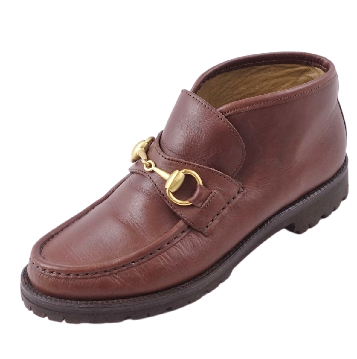 【目立った傷や汚れなし】Vintage オールド グッチ GUCCI ブーツ チャッカブーツ ホースビット カーフレザー シューズ 靴 レディース 5B ブラウン ci11mt ...