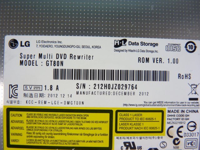 【やや傷や汚れあり】1MGL // LG GT80N スリムDVDマルチドライブ SATA 12.7mm // Supermicro 815 ...