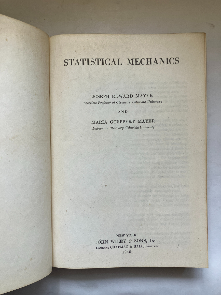 【やや傷や汚れあり】 再出品なし 「STATISTICAL MECHANICS」 J.E.MAYER/M.G.MAYER：著 JOHN WILEY&SONS：刊 1940年発行の落札情報詳細 ...
